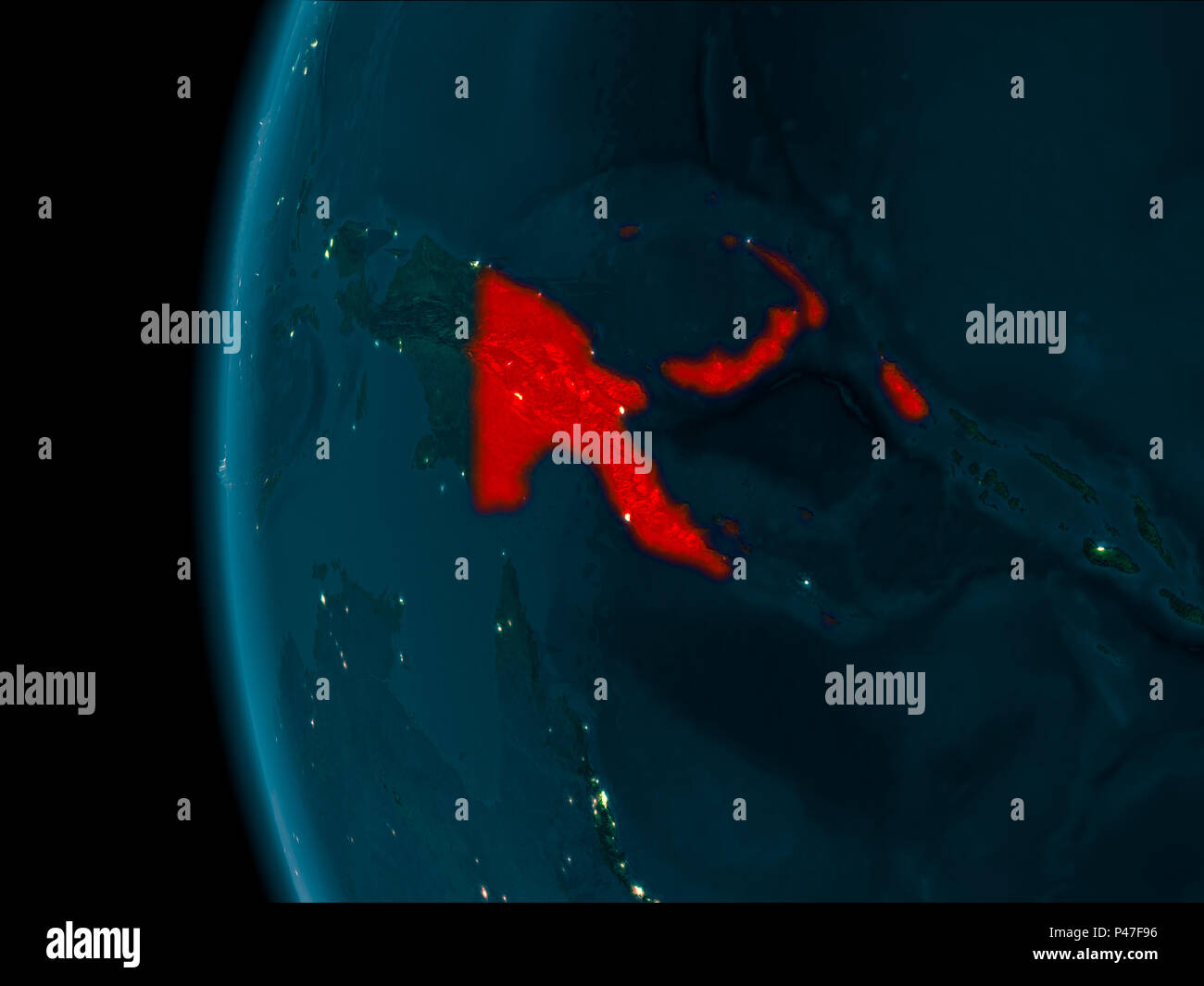 Papua New Guinea from orbit of planet Earth at night with highly ...