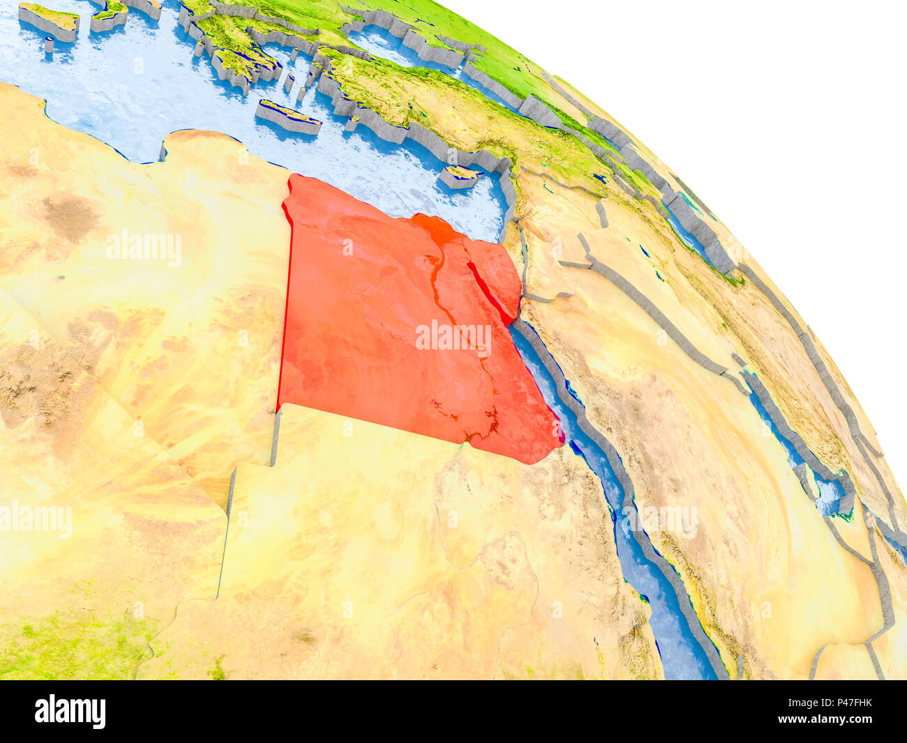 Illustration of Egypt highlighted in red on glob with realistic surface ...