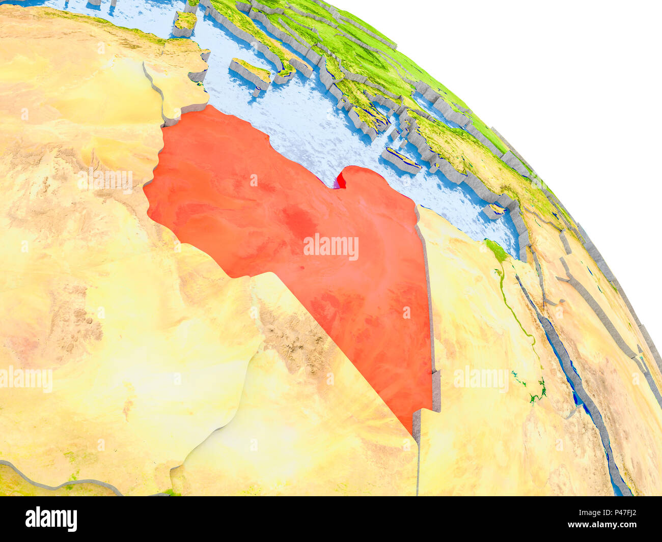 Illustration of Libya highlighted in red on glob with realistic surface ...