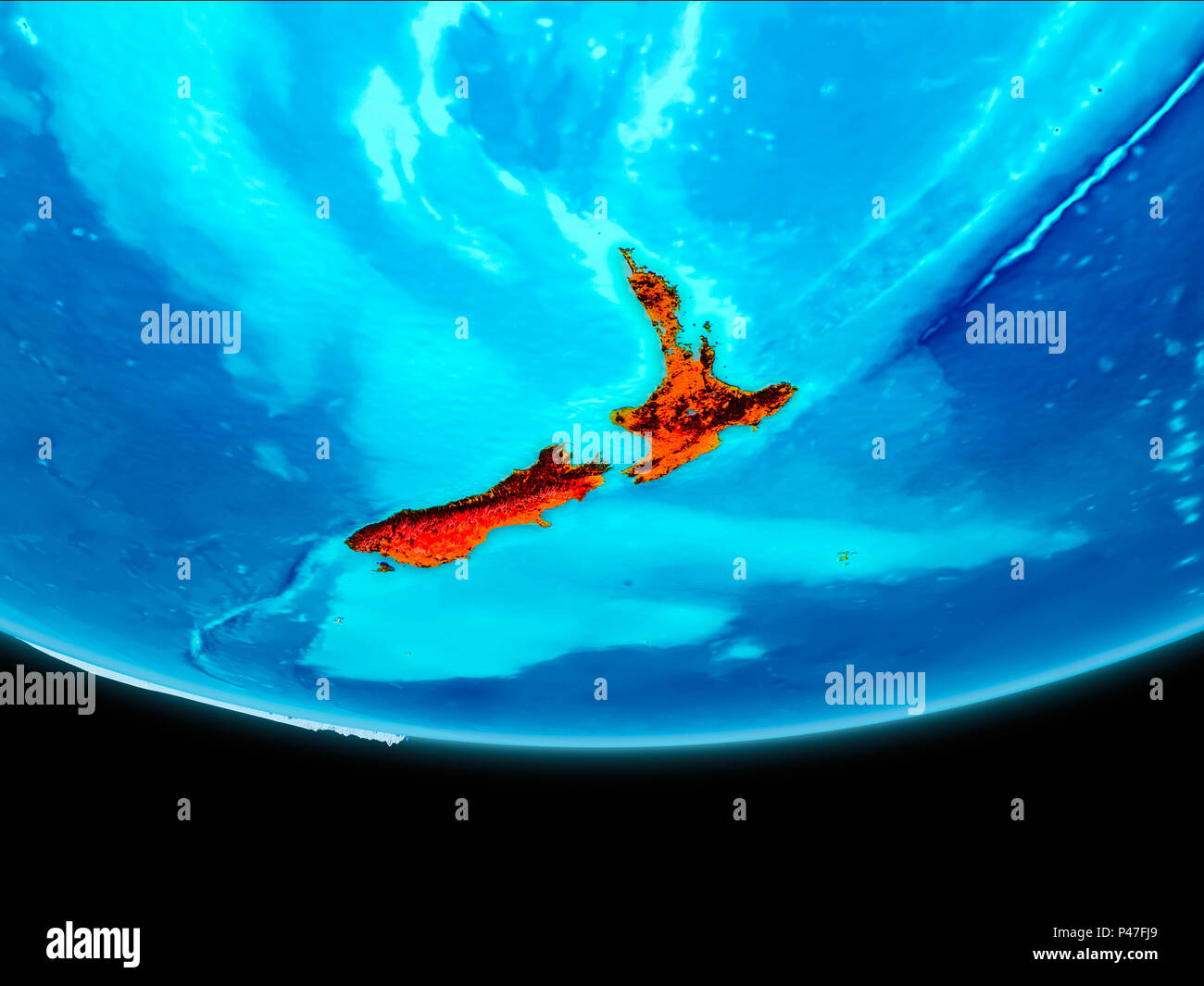 New Zealand from orbit of planet Earth with visible borderlines. 3D ...