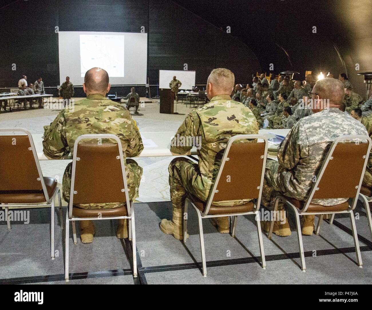 US Army Reserve Soldier participate in a “Commanders Call” conducted by ...