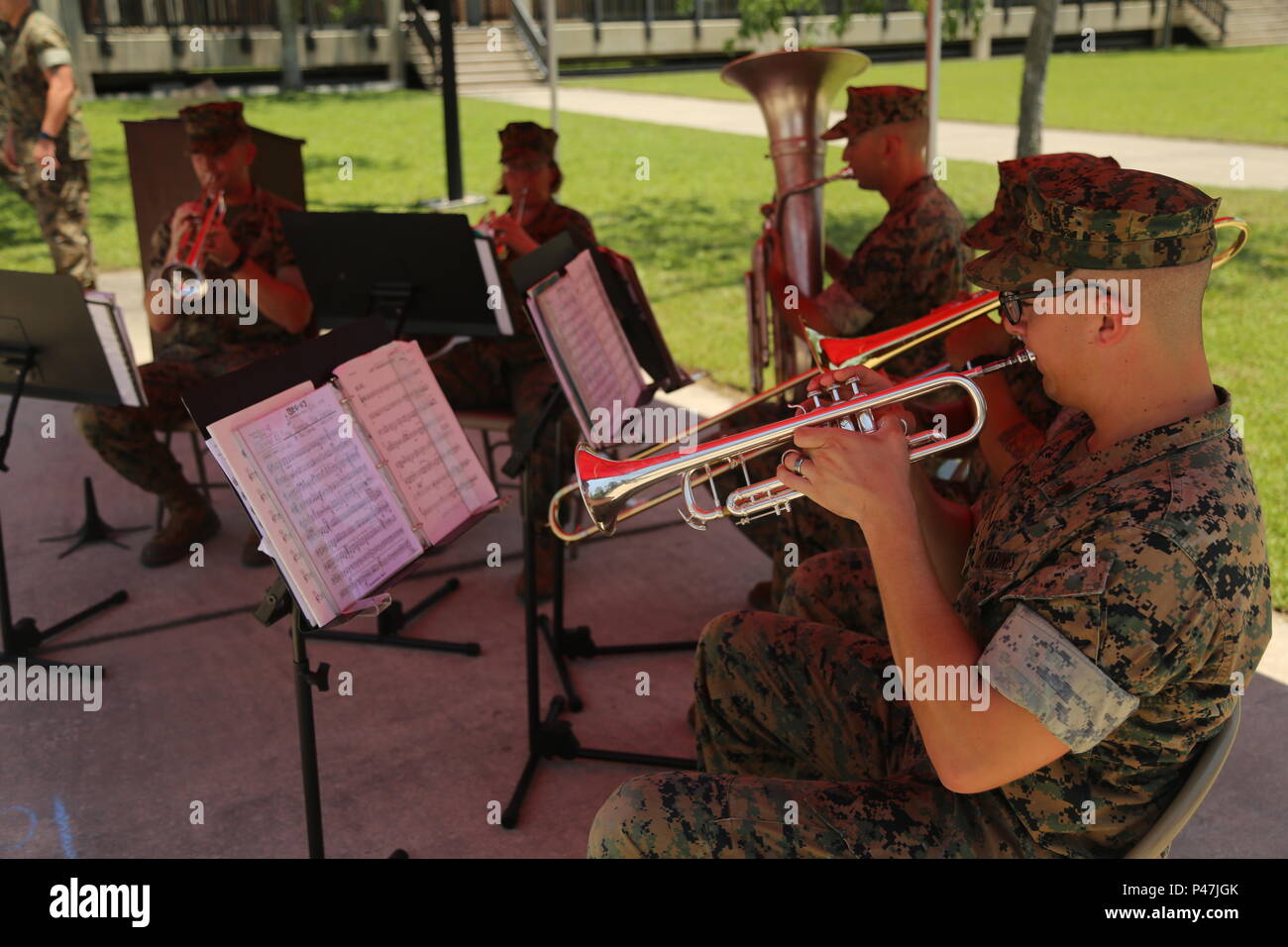 U.S. Marines with the Parris Island Marine Band, Headquarters Company ...