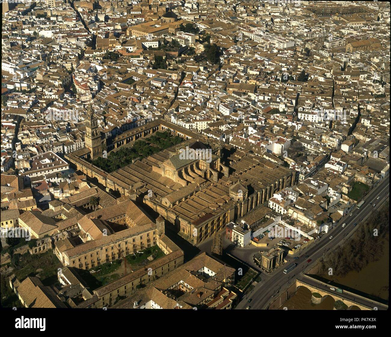 Aerial view of the city of Cordoba (Spain). In the centre, the great ...