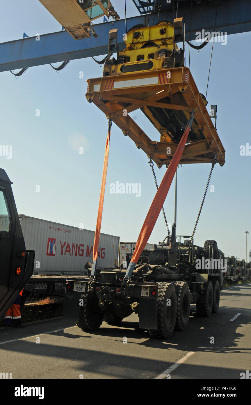 CONSTANTA, ROMANIA– A Rail Mounted Gantry Crane lifts a Heavy Expanded ...