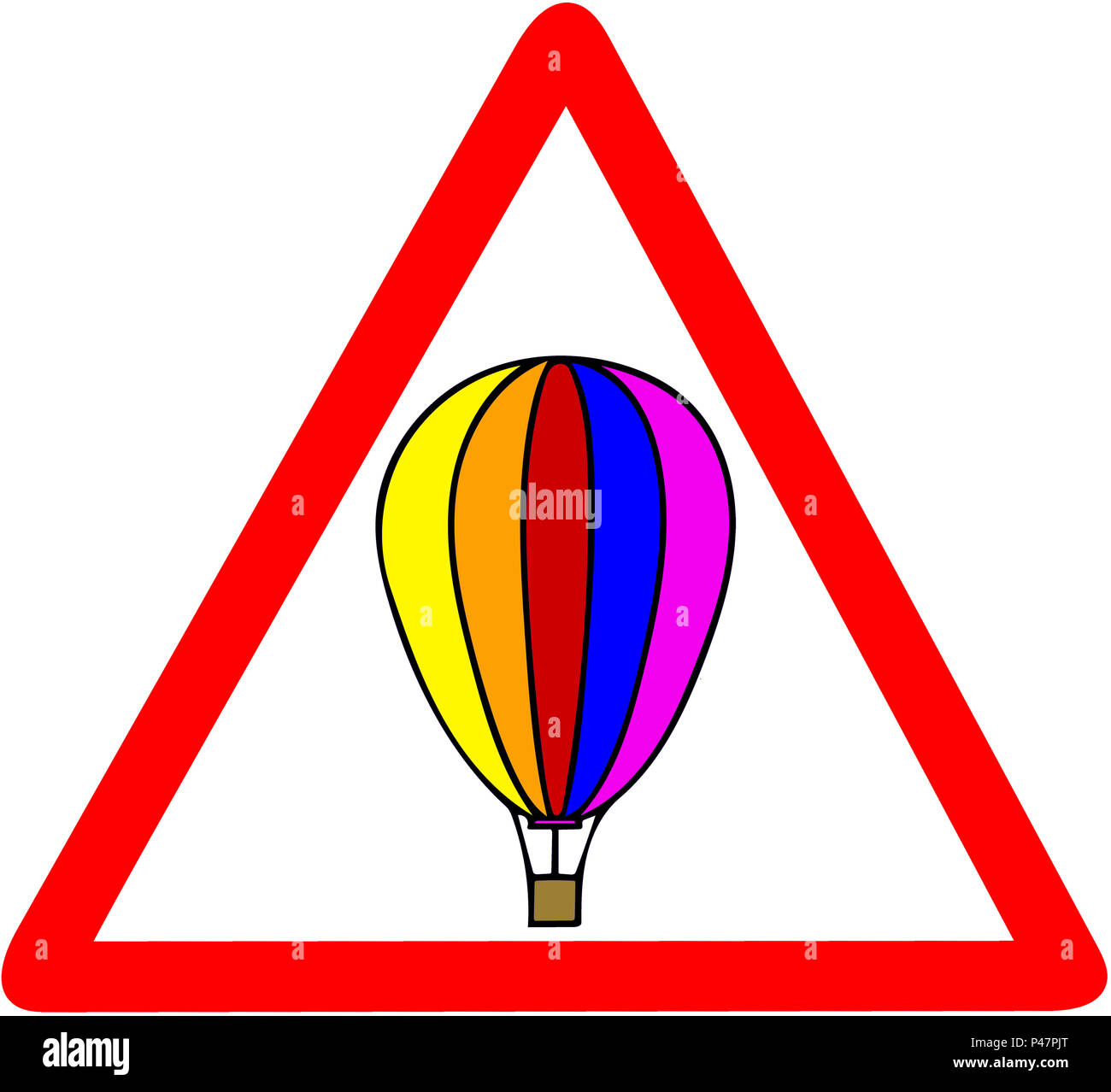 Hot air balloon caution red triangular road warning sign isolated on ...