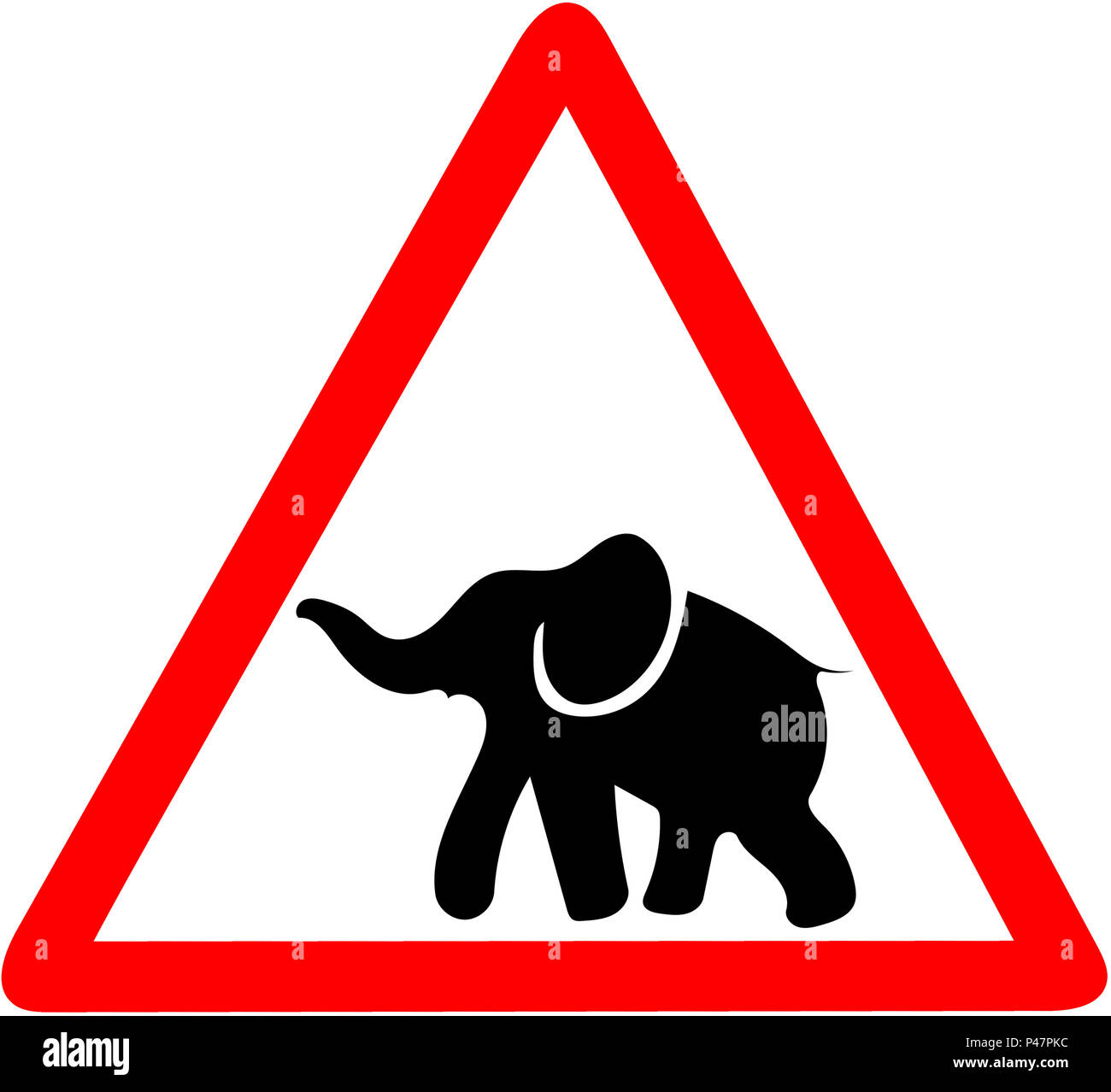 Elephant warning red circle warning road sign, isolated on white ...