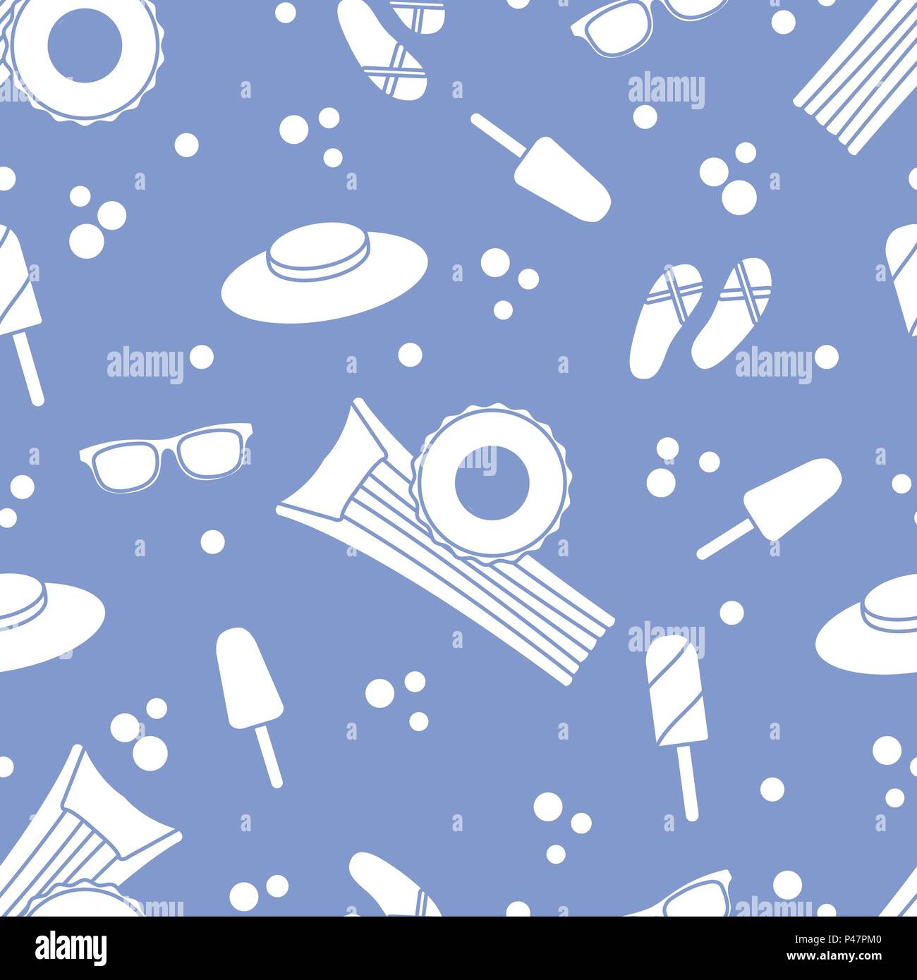 Seamless pattern with inflatable mattress, inflatable circle, ice cream ...