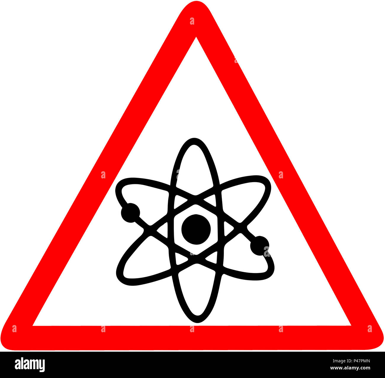 nuclear power atom symbol caution triangular red road sign warning ...
