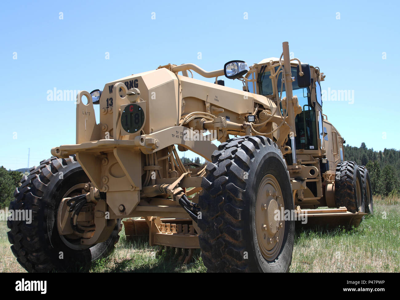 Wyoming Army National Guard motor grader is parked at West Camp Rapid ...