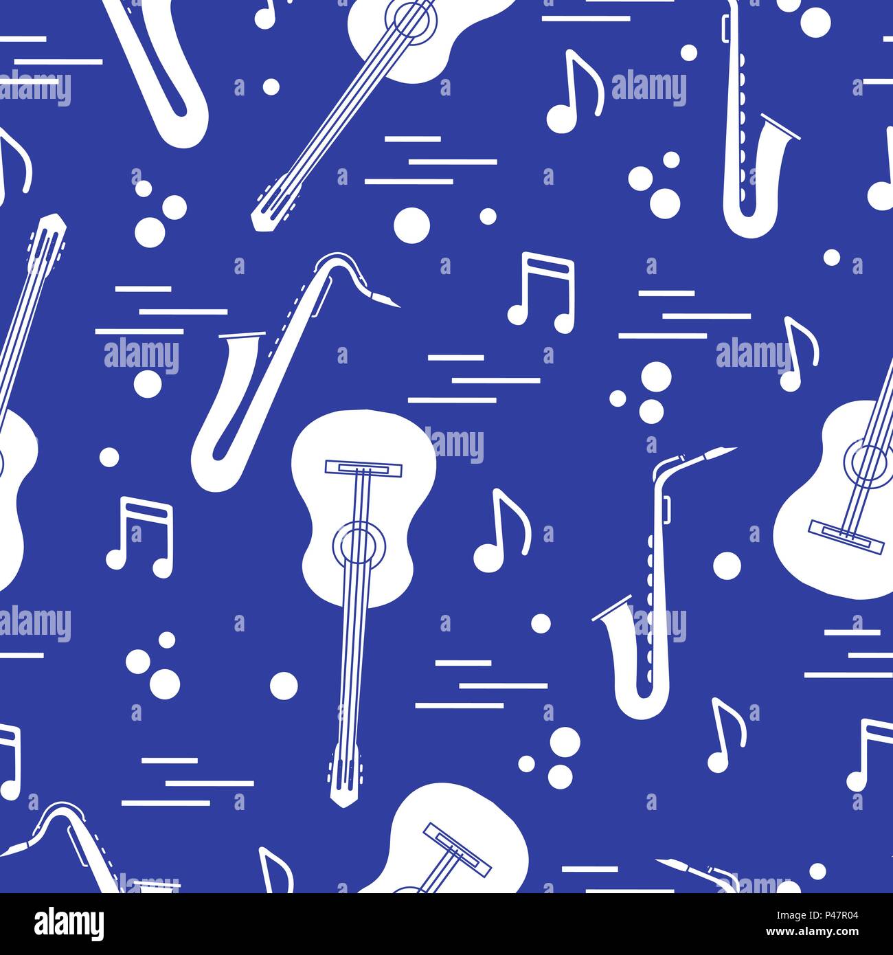 Seamless pattern with saxophones, notes, guitars. Musical instruments ...