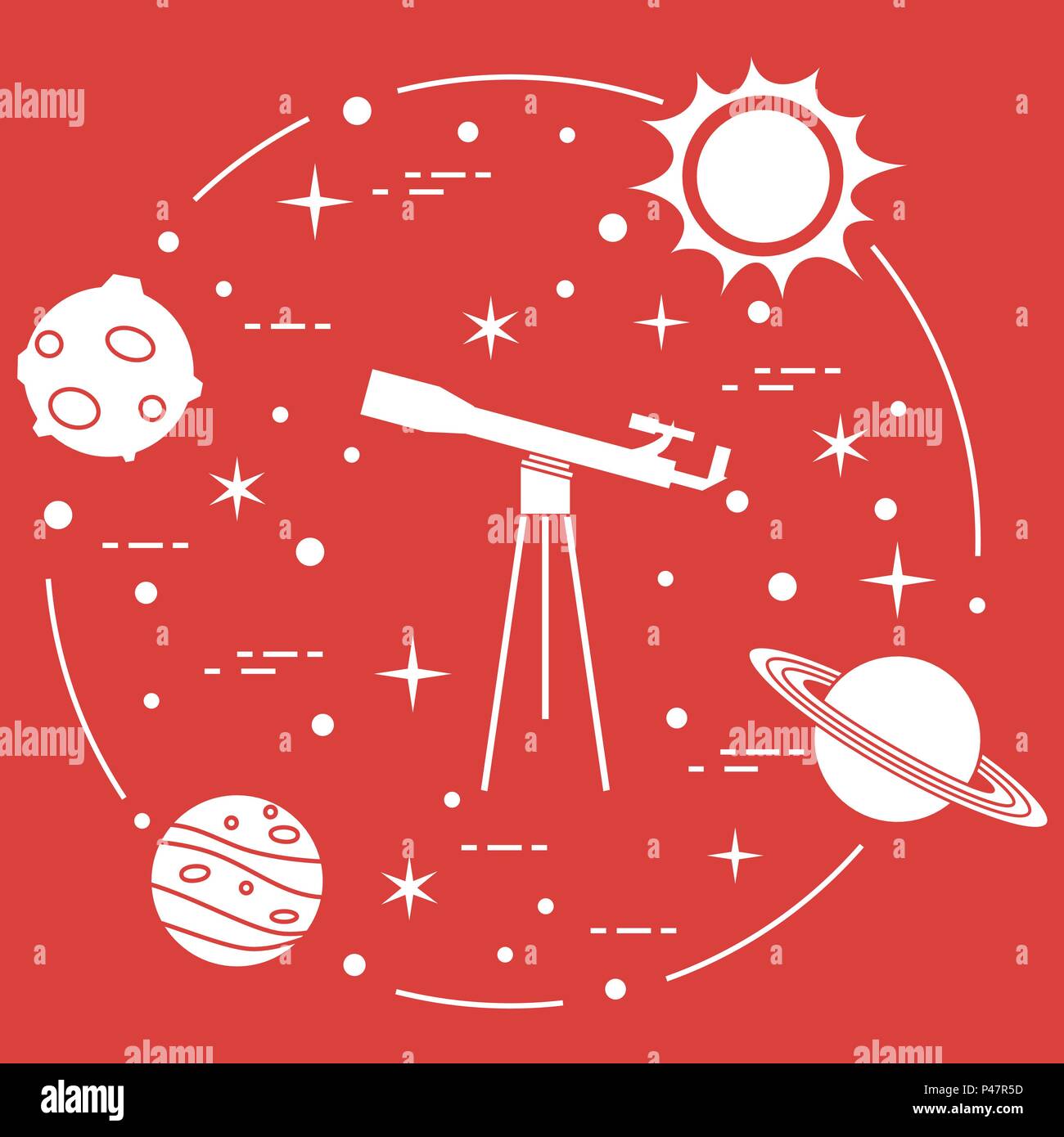 Science: telescope, sun, moon, planets, stars. Space exploration ...