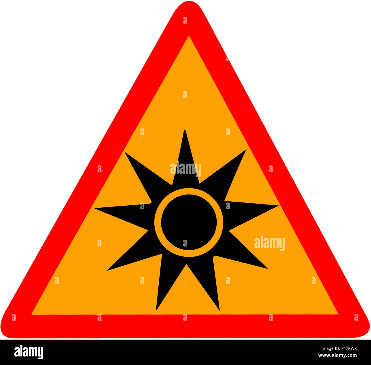 optical radiation warning red triangular caution road sign isolated on ...