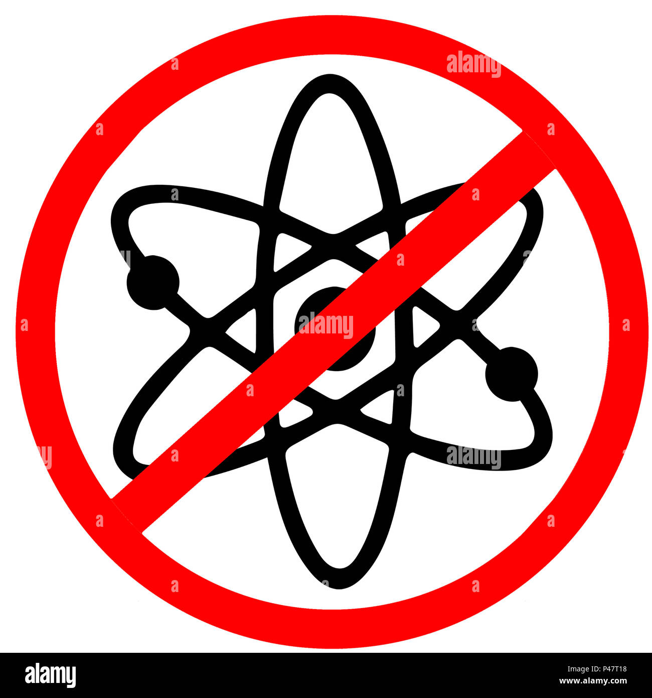 nuclear power atom symbol caution circular red road sign prohibition ...