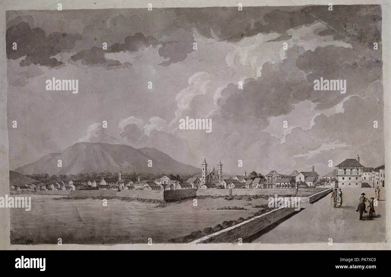 VISTA DE PANAMA - 1790 - TINTA A PLUMA - AGUADAS SEPIA Y LIGERA ...