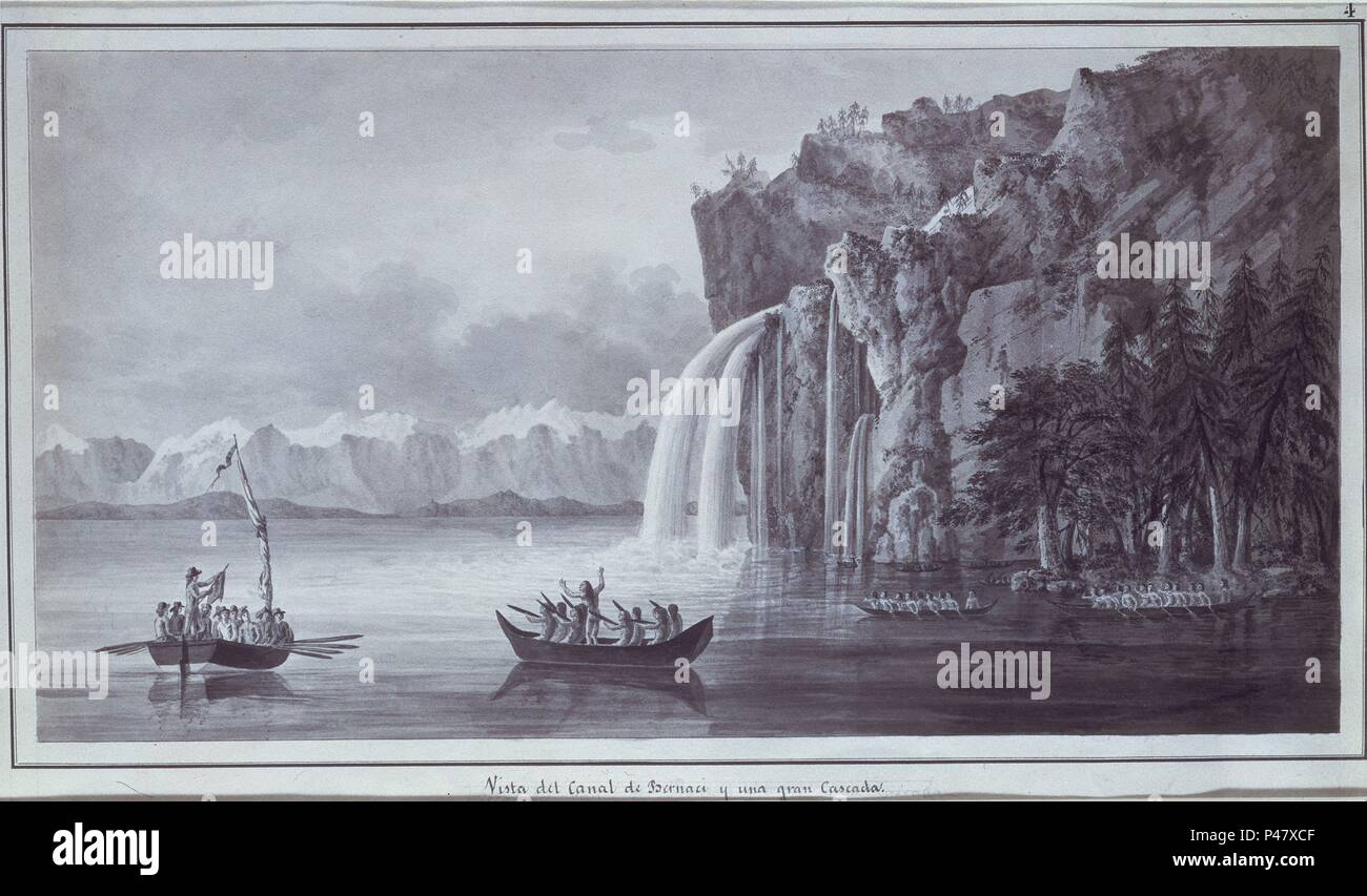 VISTA DEL CANAL DE VERNACI Y UNA CASCADA - 1792 - PLUMA Y AGUADA DE ...