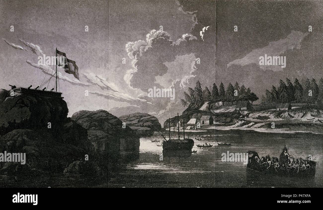 PUERTO DE NUTKA - 1792 - VISTA DE LO INTERIOR DE LA CALA DE LOS AMIGOS ...