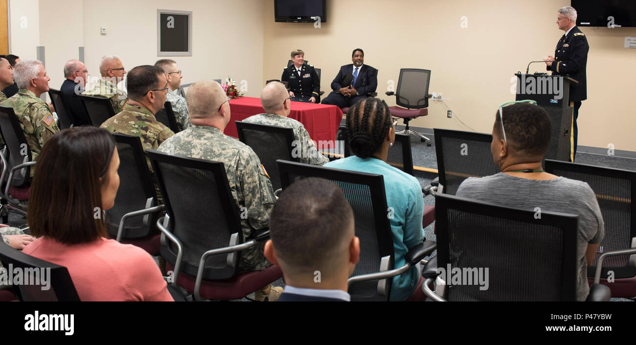 Addresses the audience during a ceremony where capt tanya mayes hi-res ...