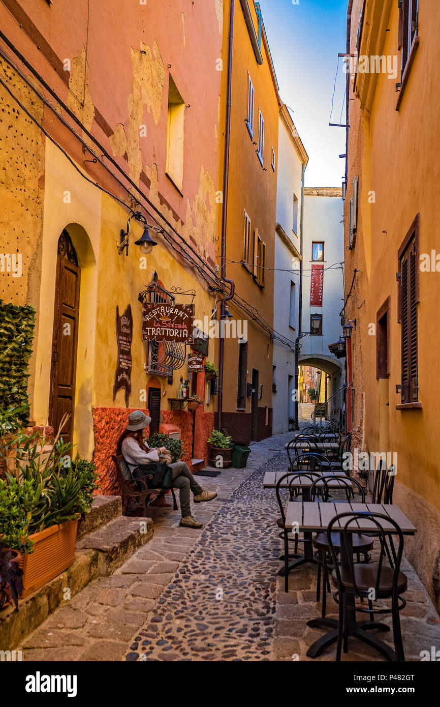 Italy Sardinia Anglona Castelsardo,historical center view, via Vittorio ...
