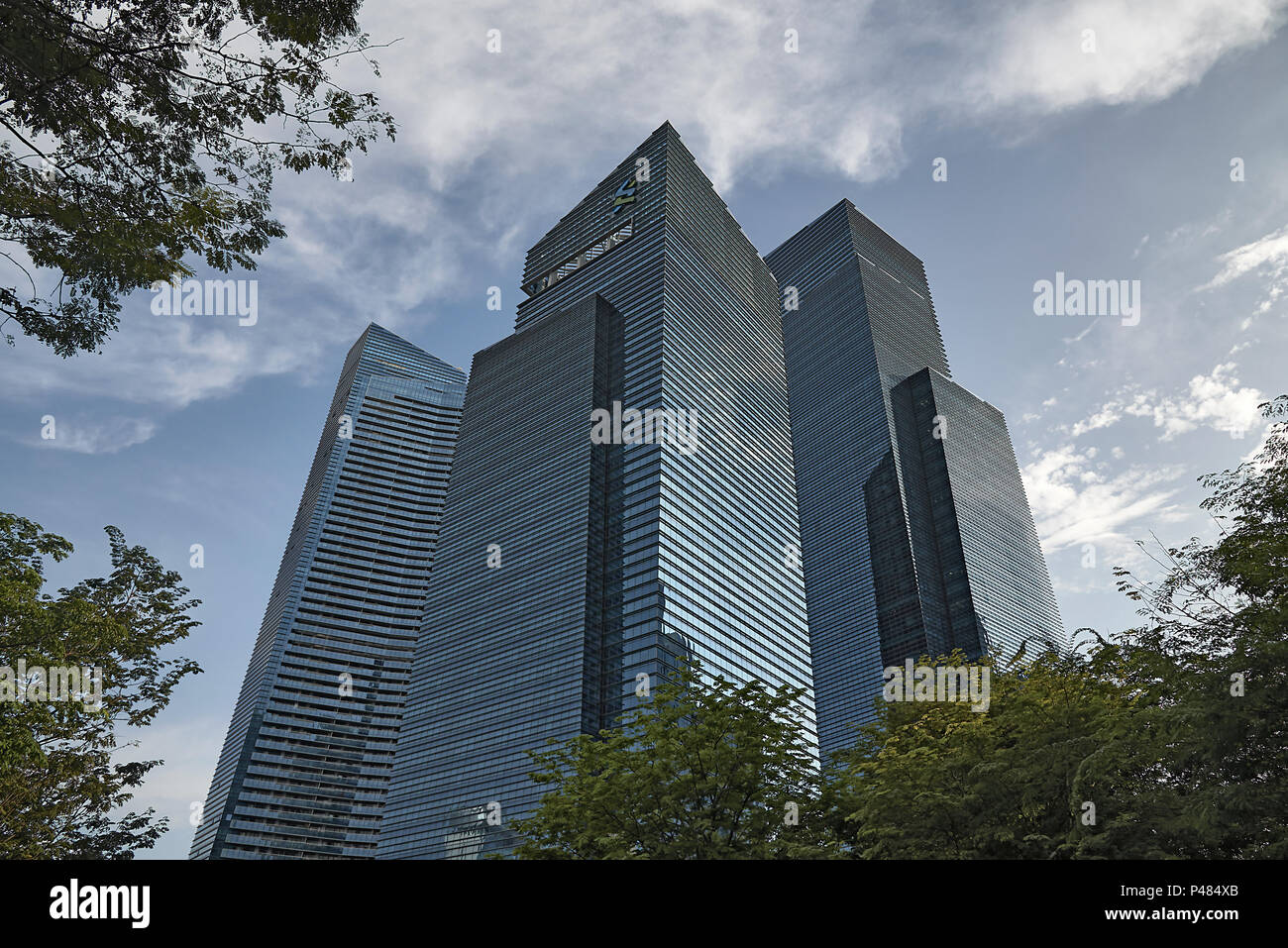 Low angle of modern high rise office towers in the financial banking ...