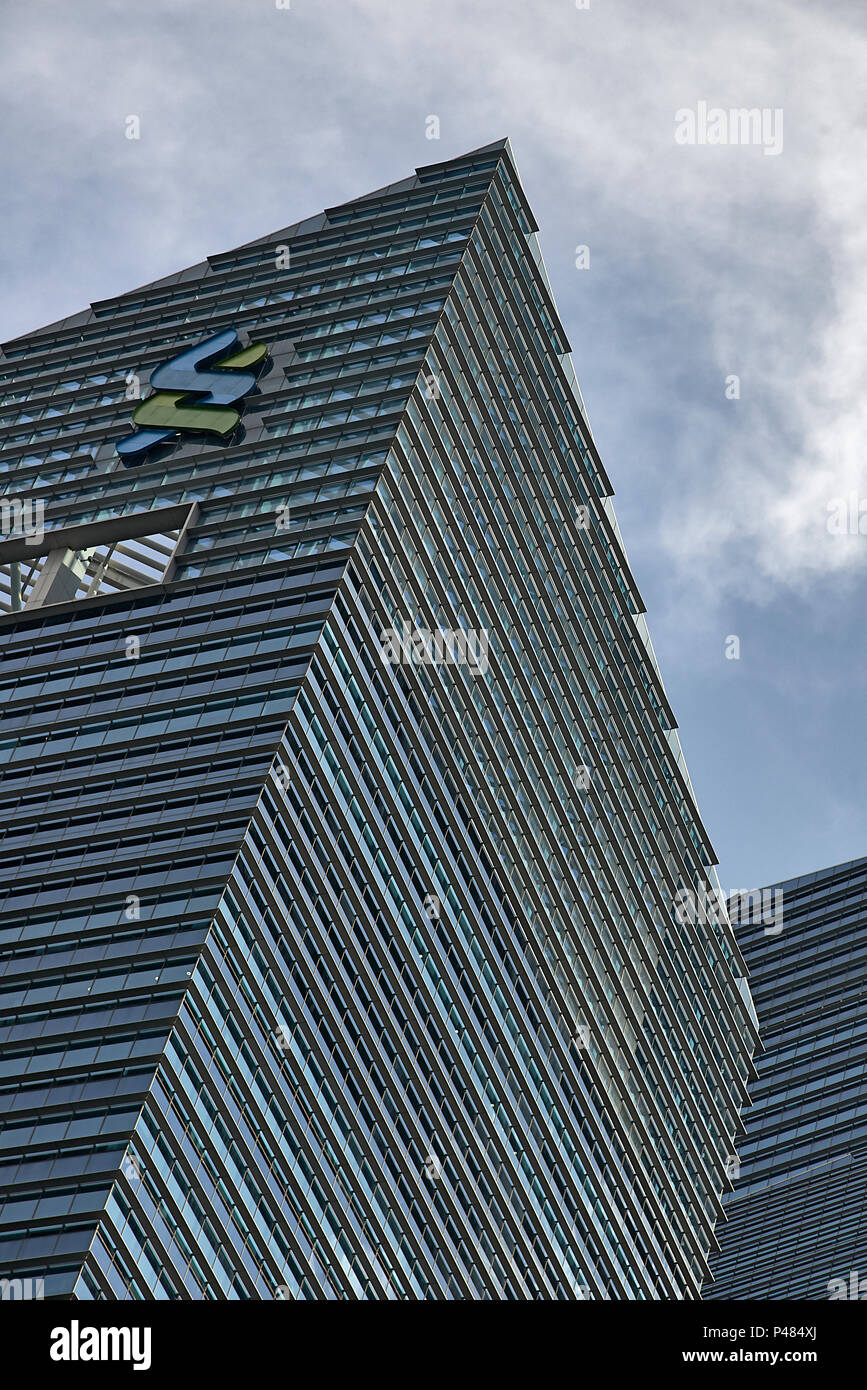 Low angle of modern high rise office towers in the financial banking ...