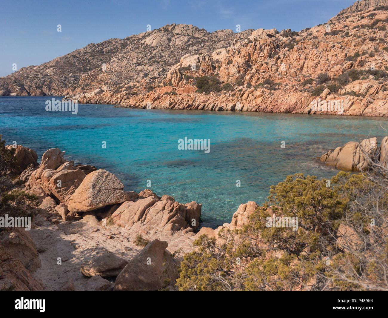 Cala Bianca beach with no people on the Italian island of Caprera Stock ...