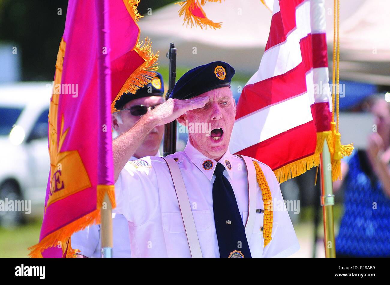 Robert Emerick, American Legion Post 284 color guard, gives a command ...