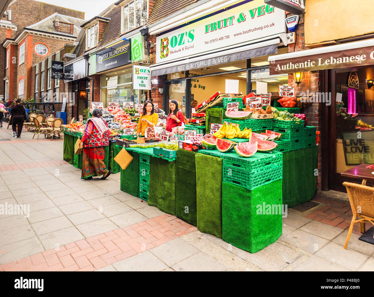 Fruit and vegetables display outside Boz's, a traditional greengrocer's ...