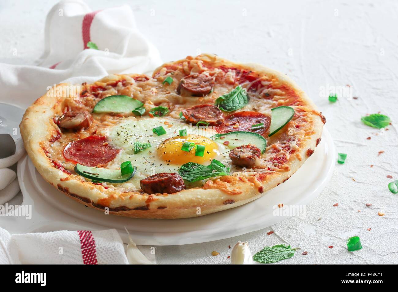 Top view breakfast pizza hi-res stock photography and images - Alamy
