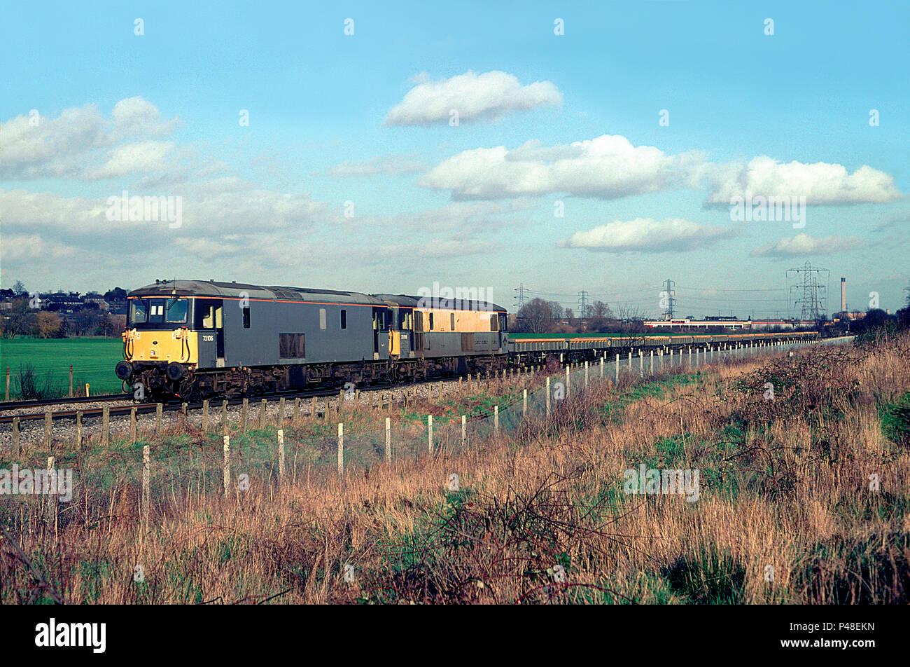 A pair of class 73 electro diesel locomotives numbers 73106 and 73108 ...