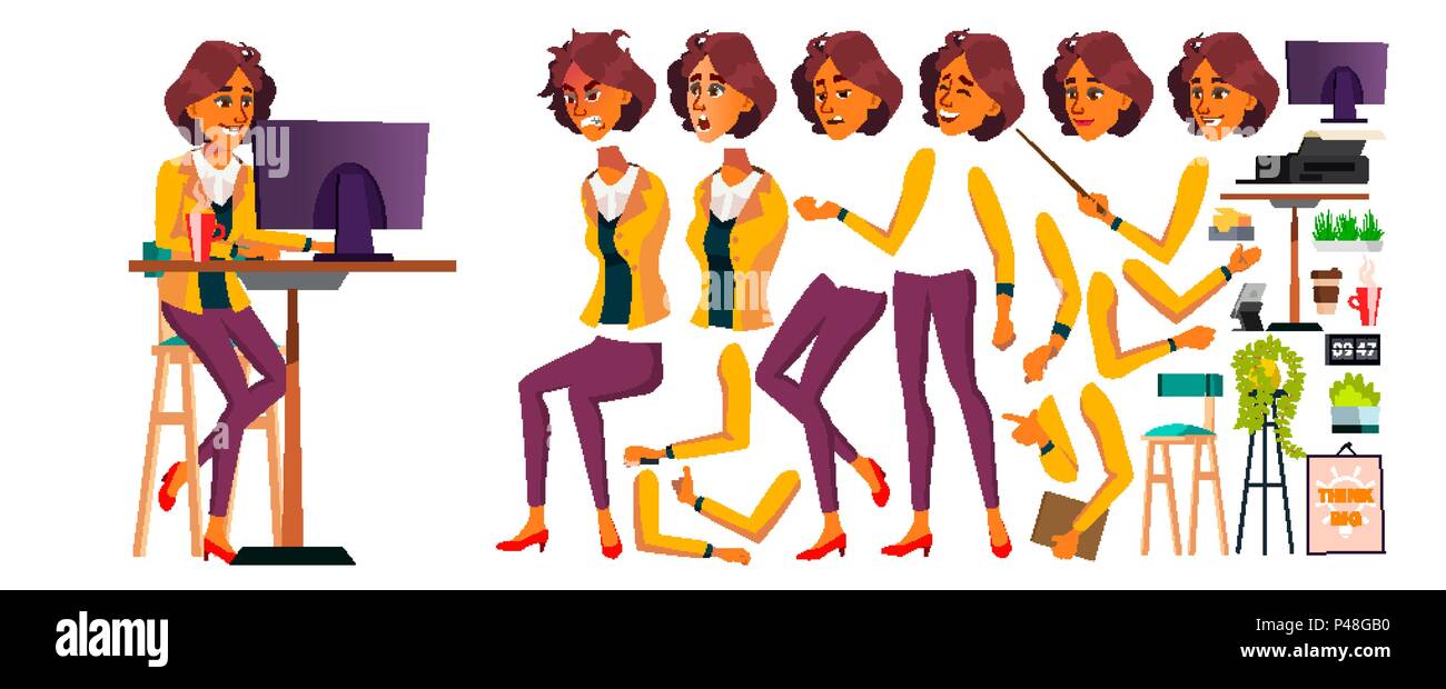 Office Worker Vector. Woman. Animated Elements. Lifestyle Generator ...