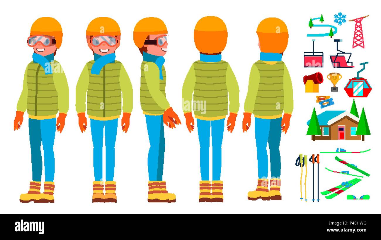 Skiing Man Male Vector. Skiing Sportsman. Season And Mountain. Cartoon ...