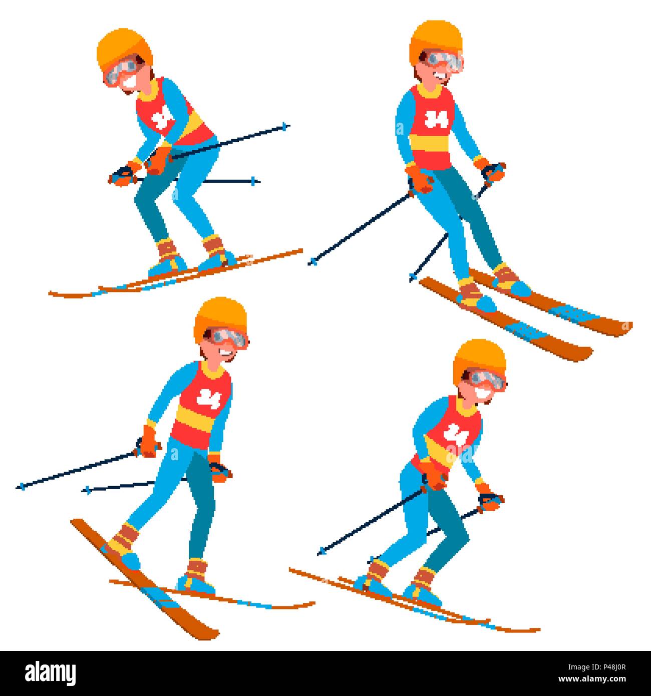 Skiing Player Male Vector. Winter Activities Rest. Ski Resort. Isolated ...