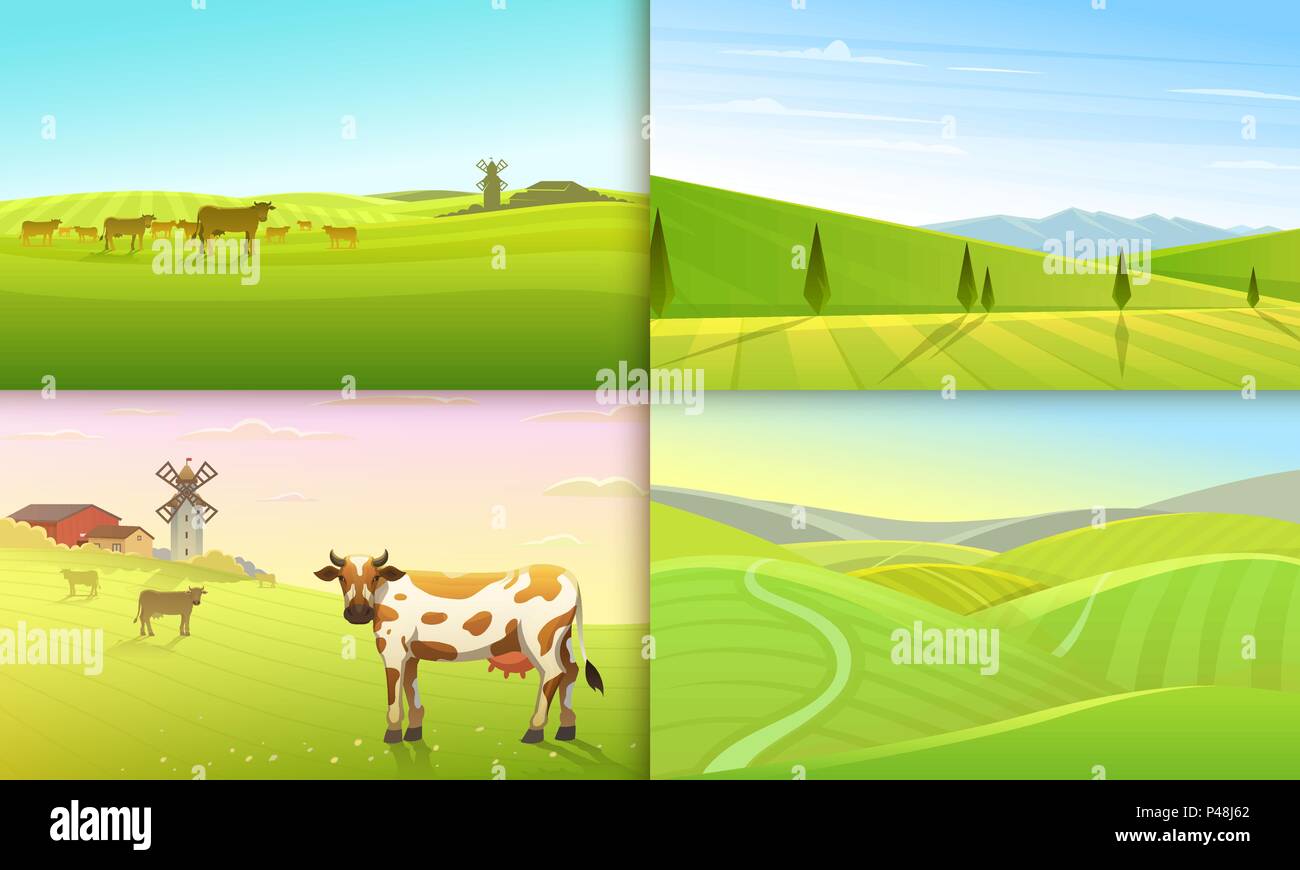 Windmill on meadow sunrise Stock Vector Images - Alamy