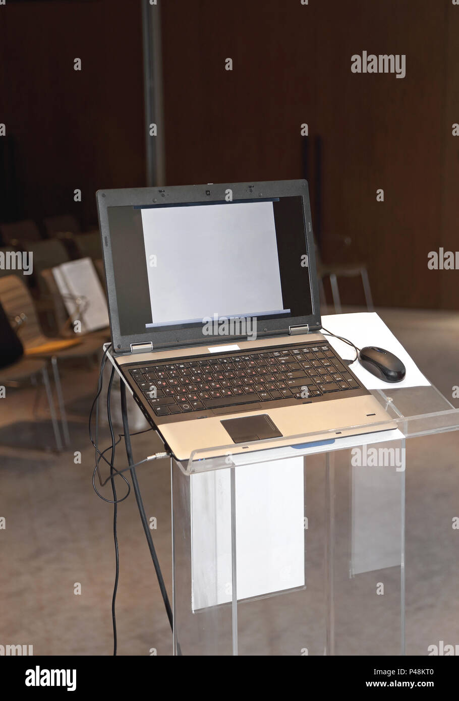 Business Laptop Computer at Podium in Seminar Conference Room Stock ...