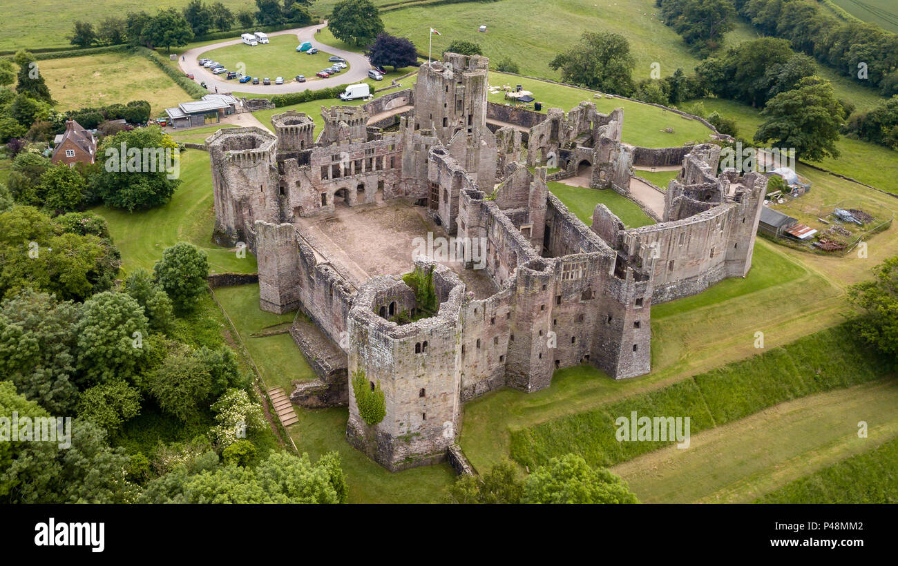 Aerial view of Raglan Castle in Monmouthshire, South Wales, UK Stock ...