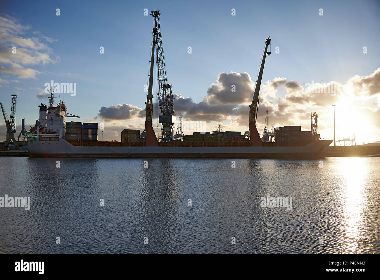 Cranes loading and unloading containerships in the international port ...