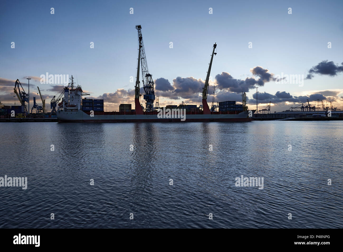 Cranes loading and unloading containerships in the international port ...