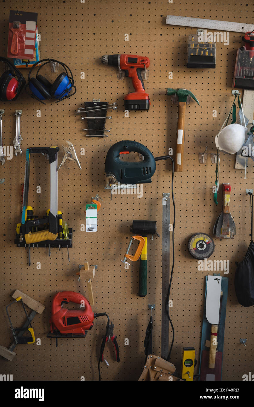 Variety of work tools in display Stock Photo - Alamy