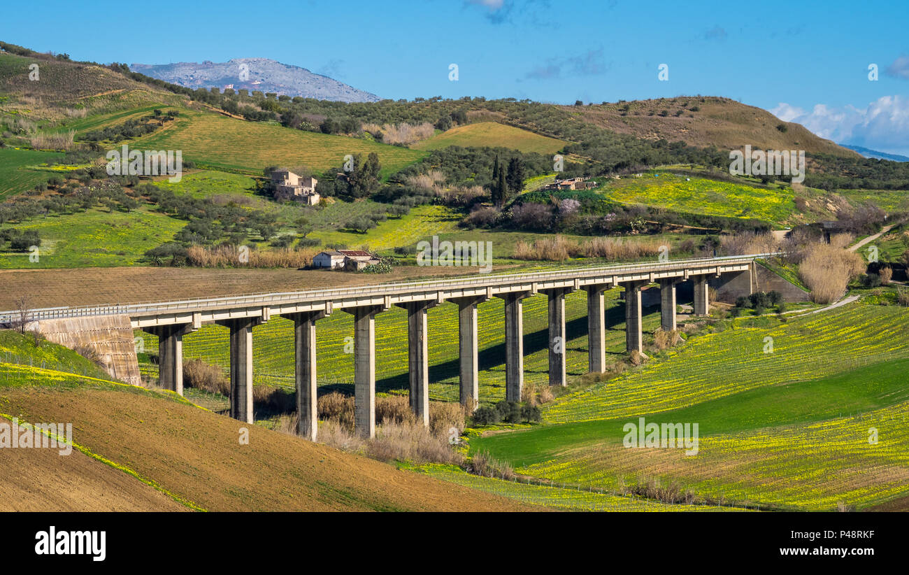 Highway bridge, inland Sicily between Palermo and coatal town Sciacca ...
