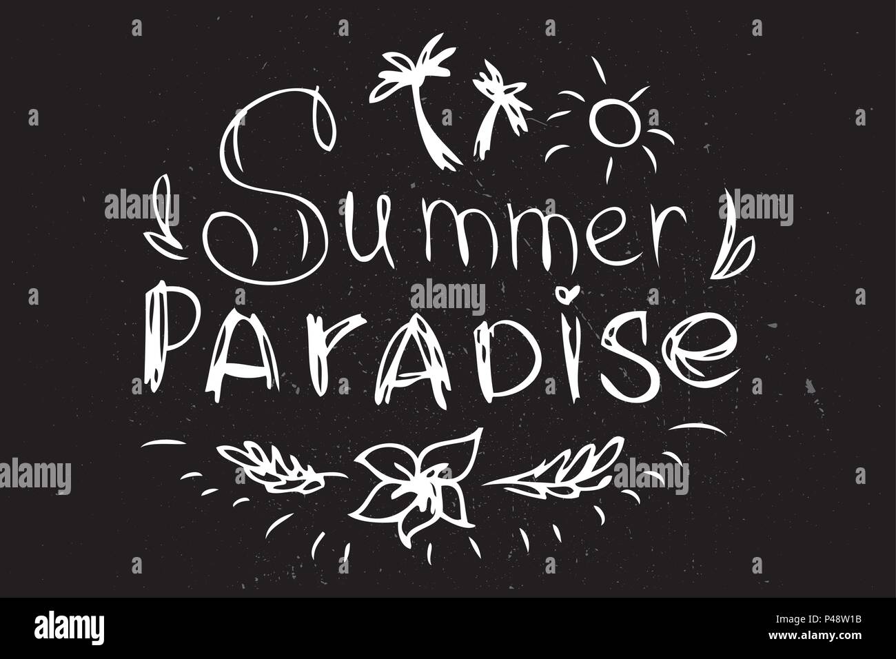 Summer retro hand drawn vintage badge or label,on black chalkboard ...