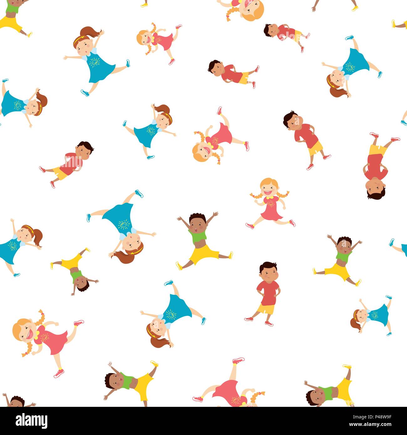 seamless pattern with cartoon kids,white background,stock vector ...