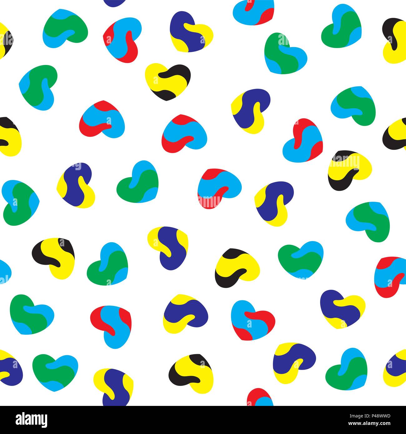 Hearts in different colors seamless pattern, stock vector illustration ...