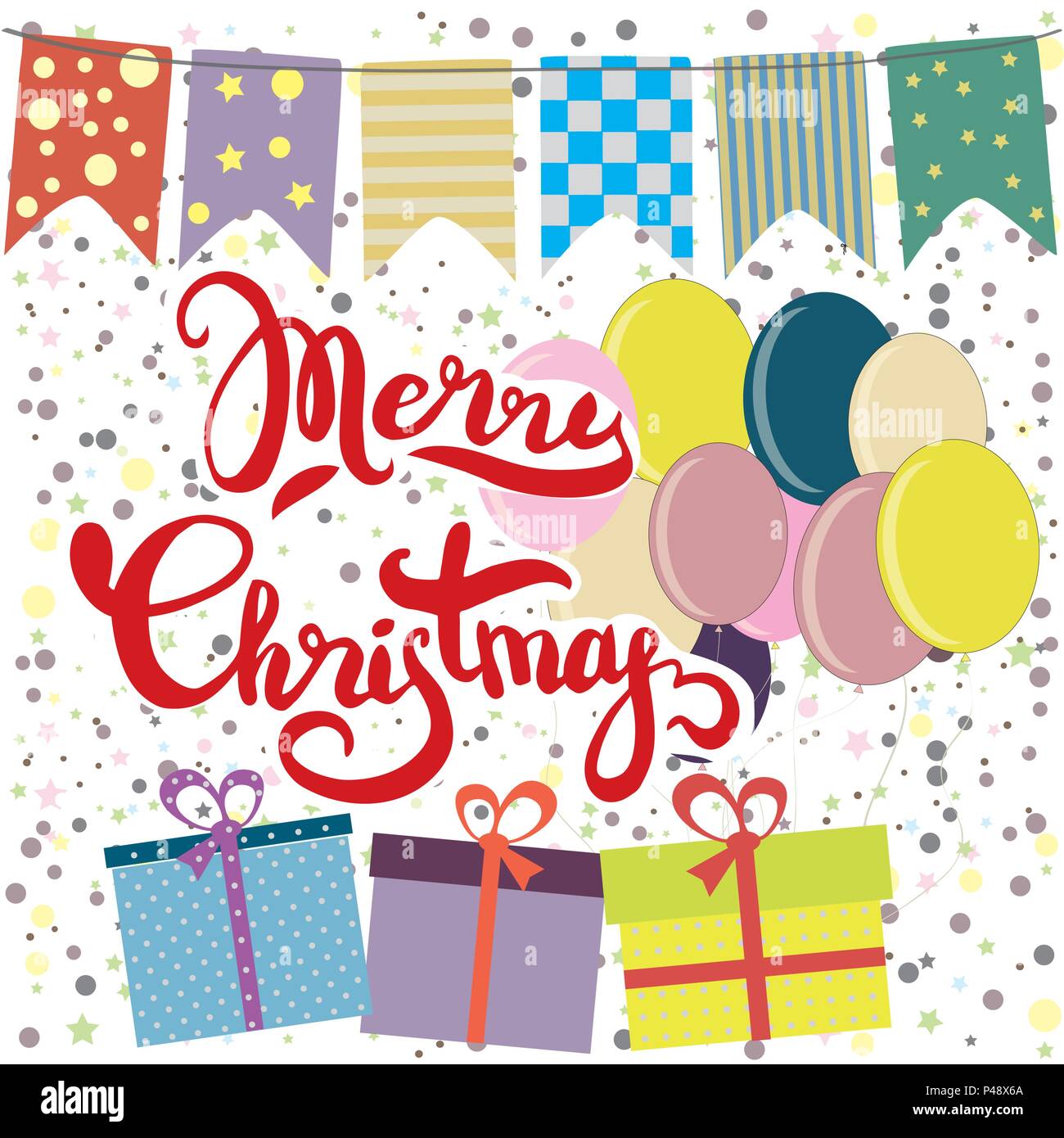 Christmas background with cute hand drawn lettering. Vector ...