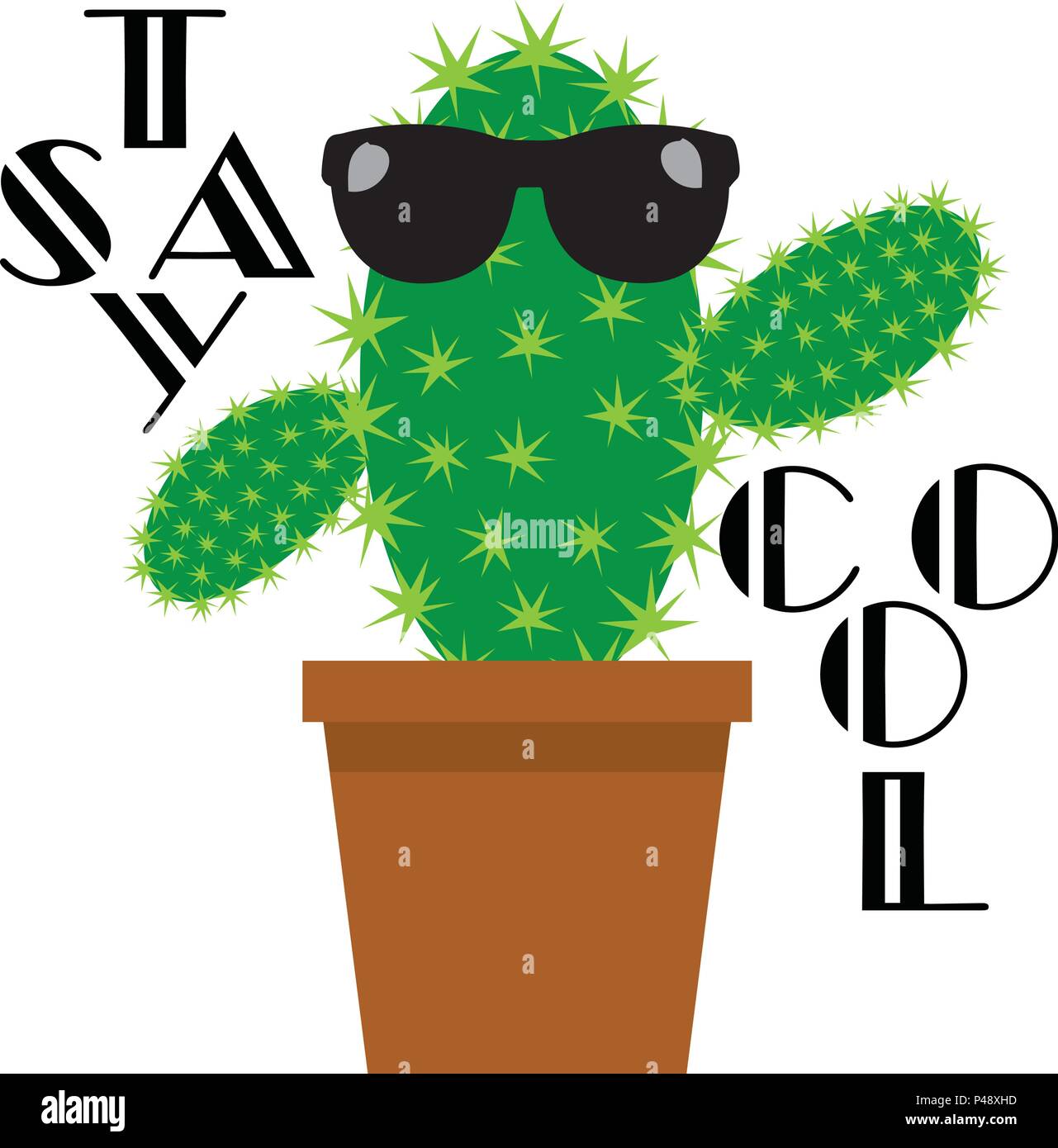 vector illustration of funny cartoon cactus in a pot. stay cool Stock ...