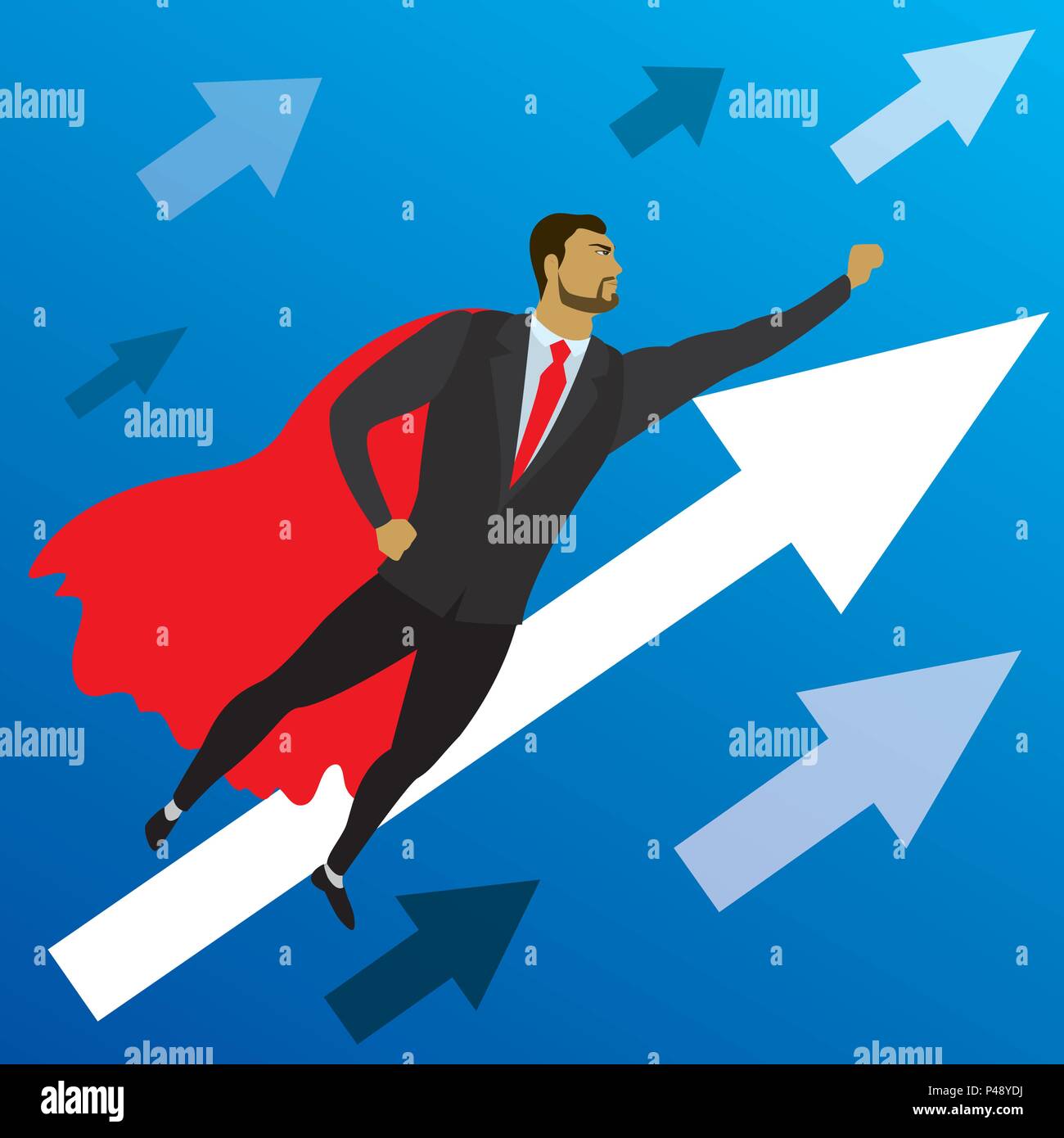 Businessman looking like Superhero flying to success,vector ...