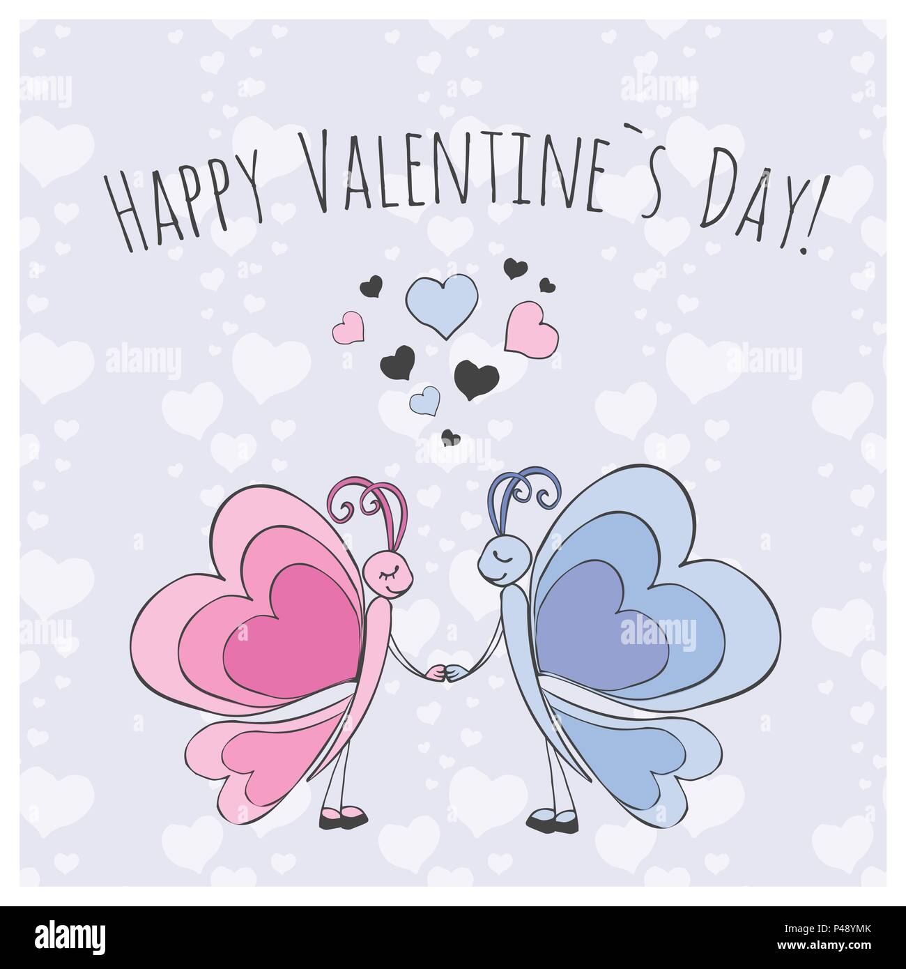 Couple of butterfly with hearts . Valentine's Day. Vector Stock Vector ...