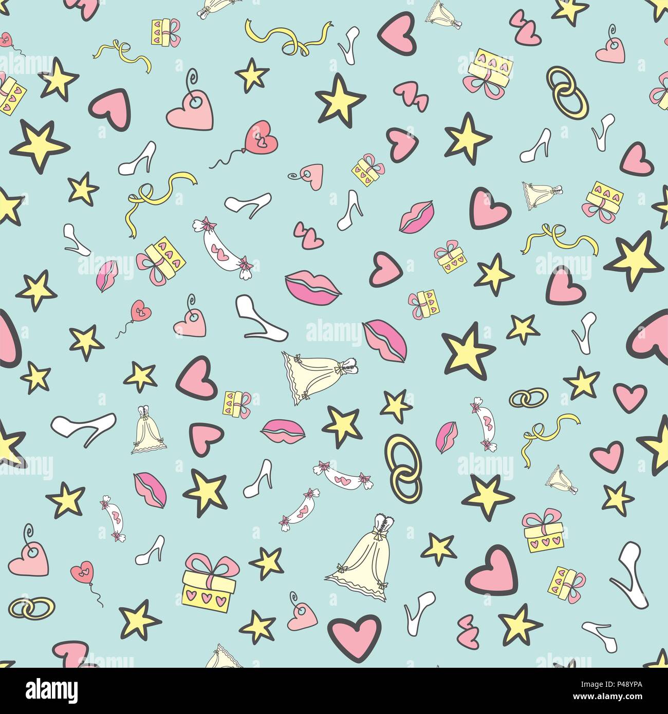 Seamless pattern -Wedding, marriage, bridal. Doodle Hand drawn vector ...