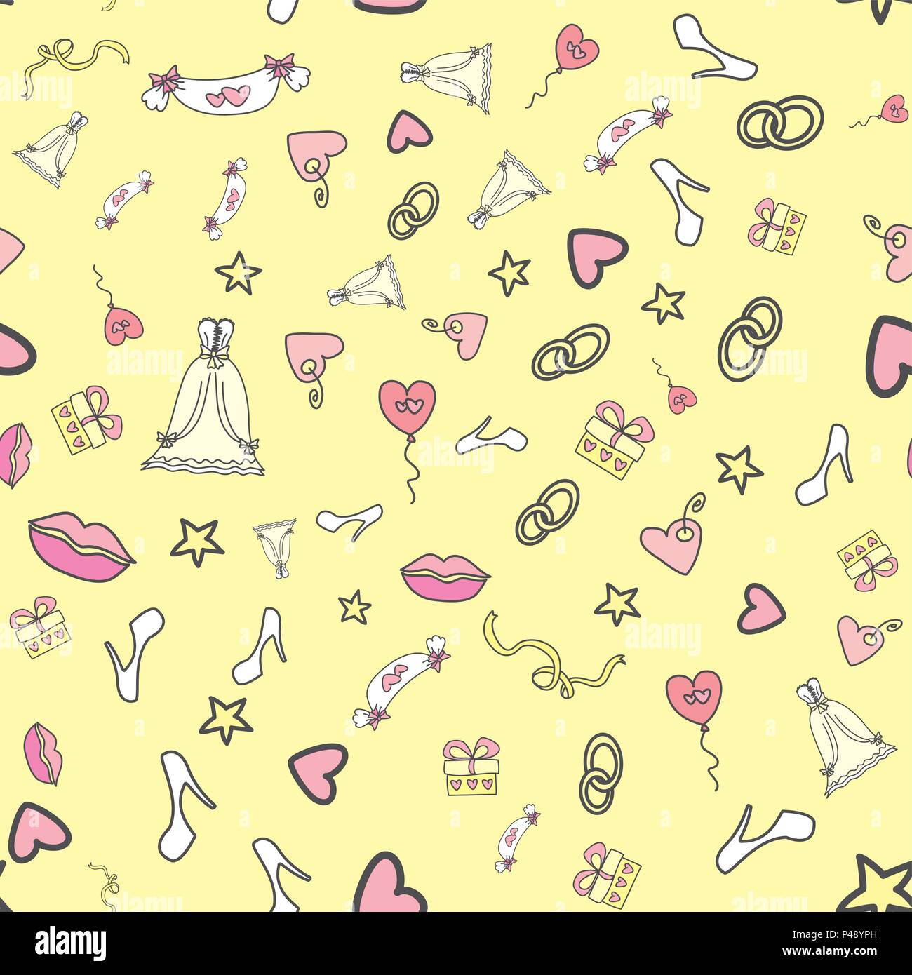 Seamless pattern -Wedding, marriage, bridal. Doodle Hand drawn vector ...