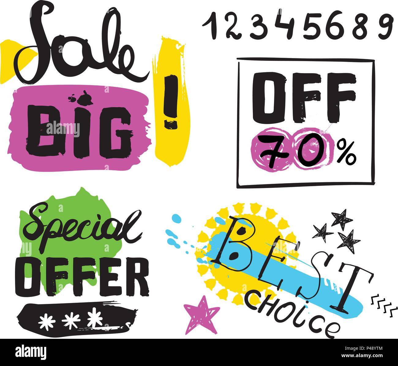Big sale, special offer, best choice, numbers crazy doodles. Hand ...