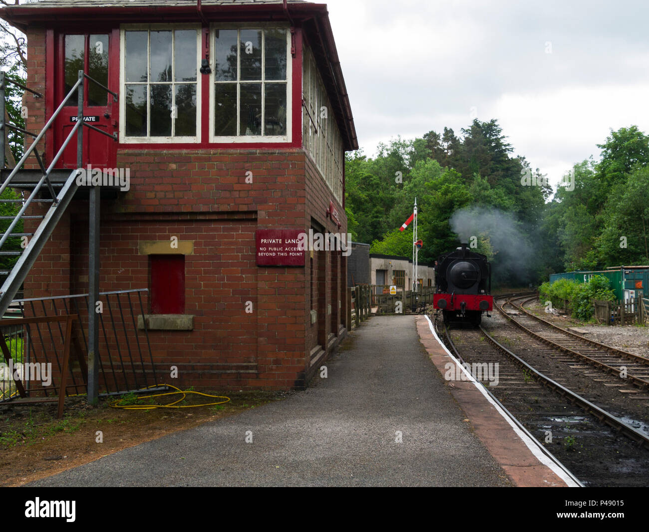 Steam Engline Repulse passing signal box Lakeside railway station from ...